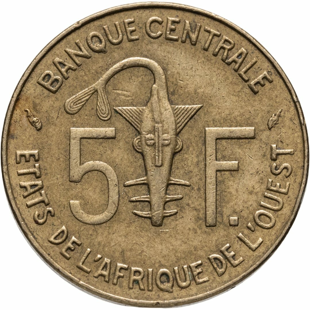 Западная Африка 5 франков 1975, Алюминий-Никель-Бронза, в сохранности XF