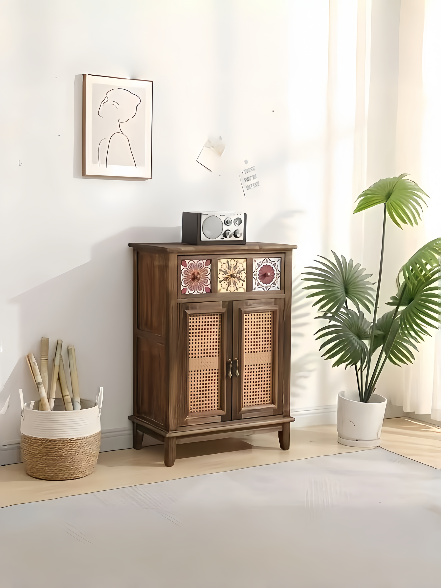 Комод в стиле бревна, простой однотонный, 1 выдвижной ящик, 36x60x86 см