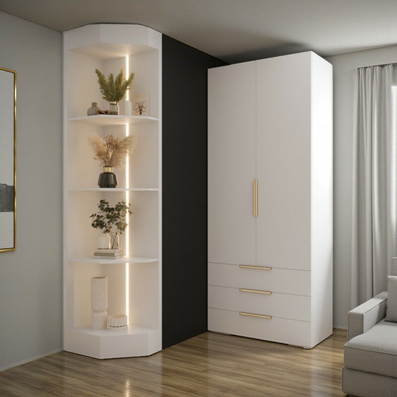 Распашной двухсекционный шкаф Мори - 4 (с 3 ящиками) Белый Снег 8685 BS NOW 80*45*260 см Дом мебели для вас