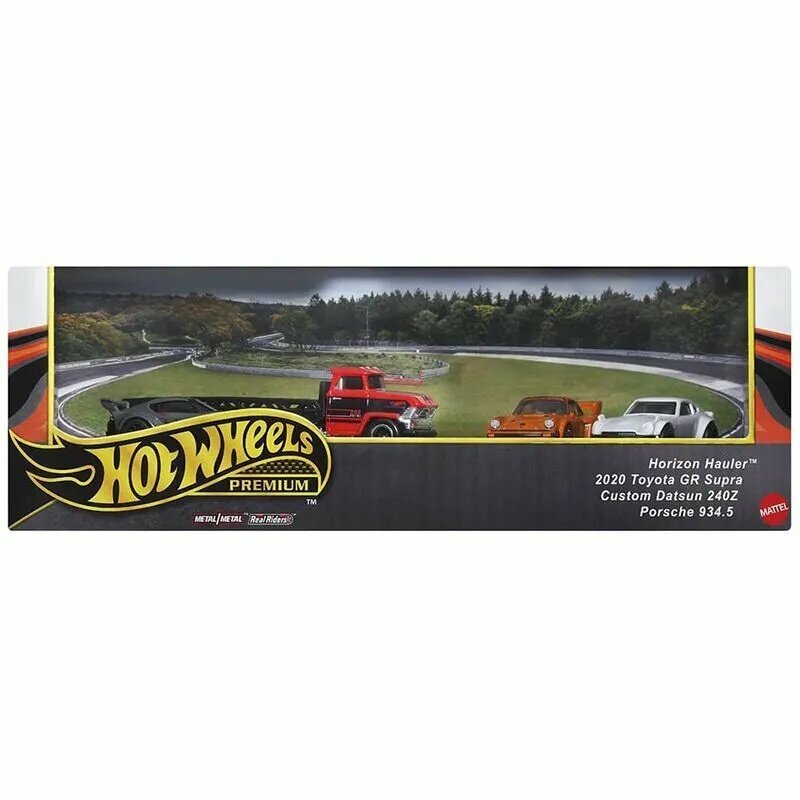 Машинка Hot Wheels Premium Garage Horizon Hauler+2020 Toyota GR Supra+Custom Datsun 240Z+Porsche 934.5