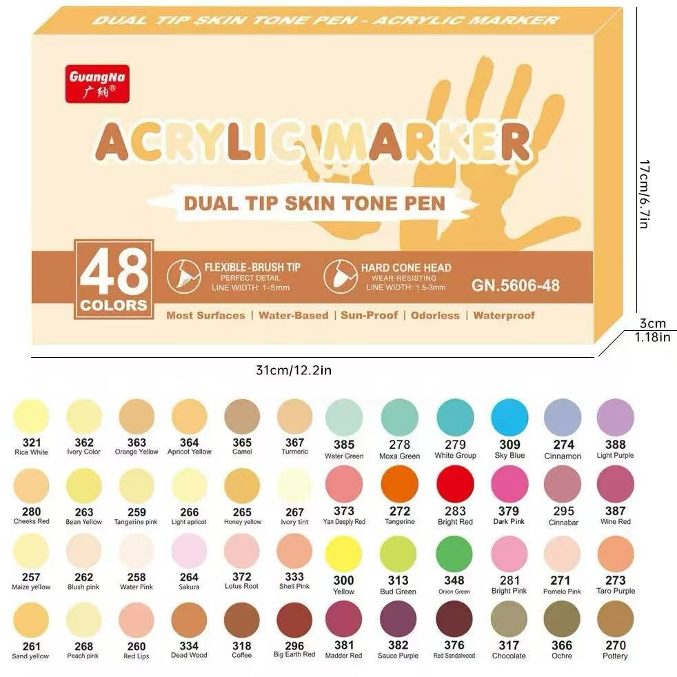 Набор из 48 акриловых маркеров цвета кожи и макаронных цветов, художественные маркеры