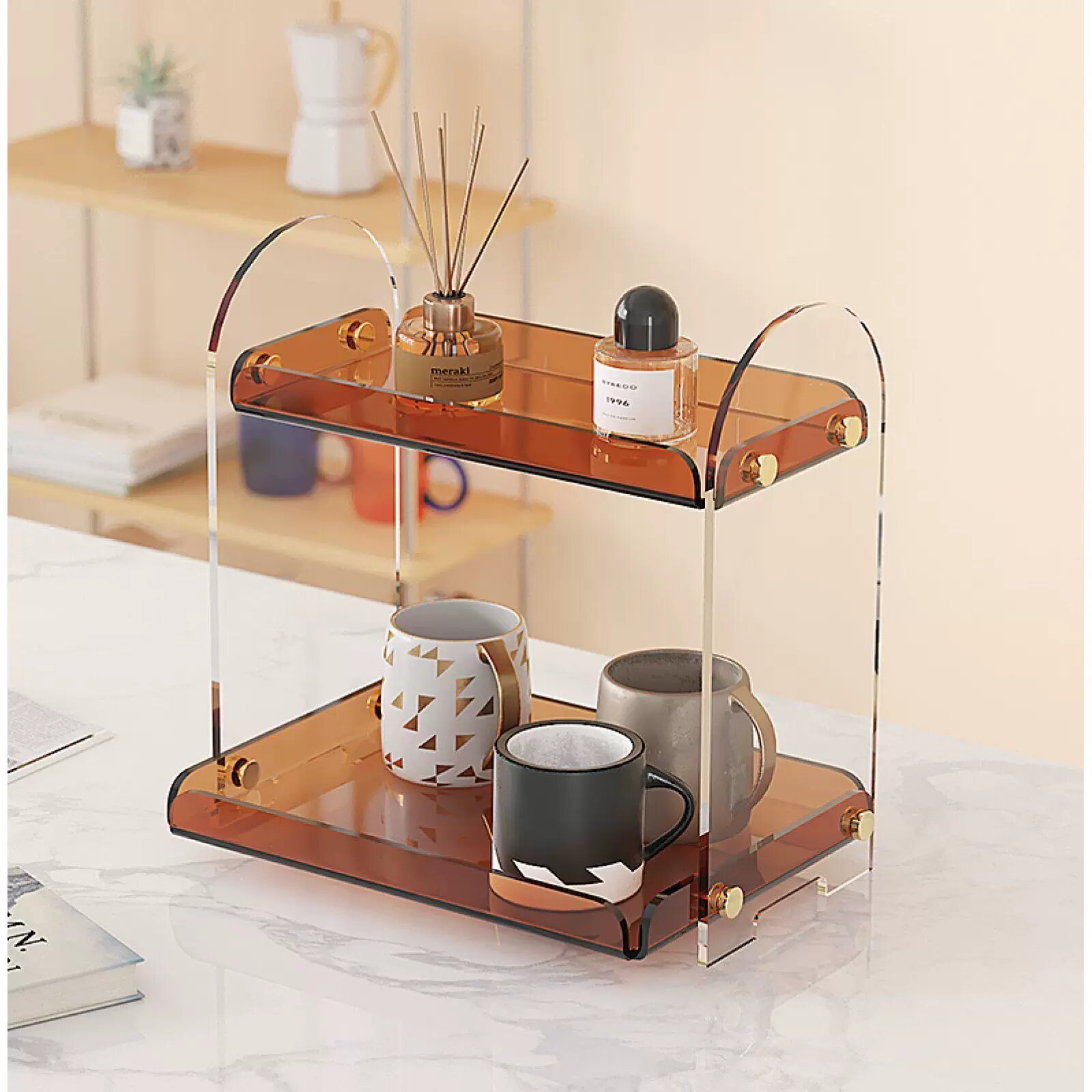 Стеллаж для хранения косметики для умывальника, столешница, светильник для ванной комнаты, роскошный стиль, акриловый