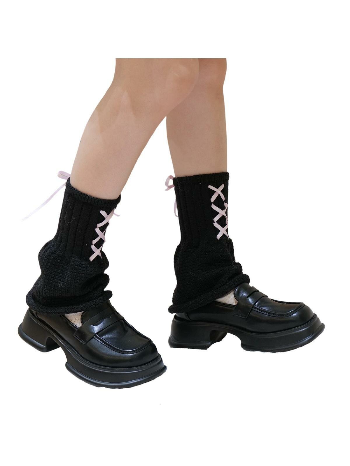 Женские гольфы с бантами, Черный