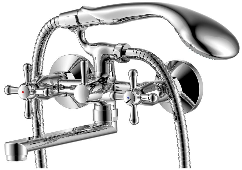 Смеситель для ванны ARGO DOM 222 с душевым гарнитуром, поворотный излив 12,9 см