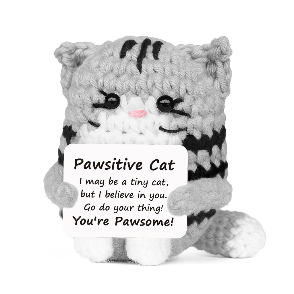 Вязаная Вручную Кукла Кошки Эмоциональной Поддержки С Открыткой Позитивной Аффирмации Для Украшения Домашнего Офиса, Подарок Вдохновения