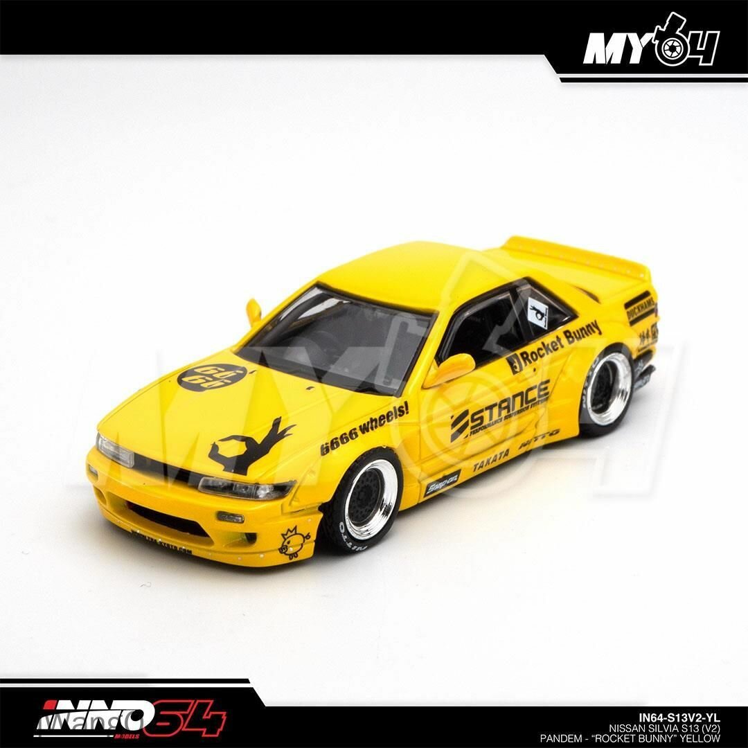 Машинка INNO64 1/64 Nissan Silvia S13 Rocket Bunny V2-Stance Yellow