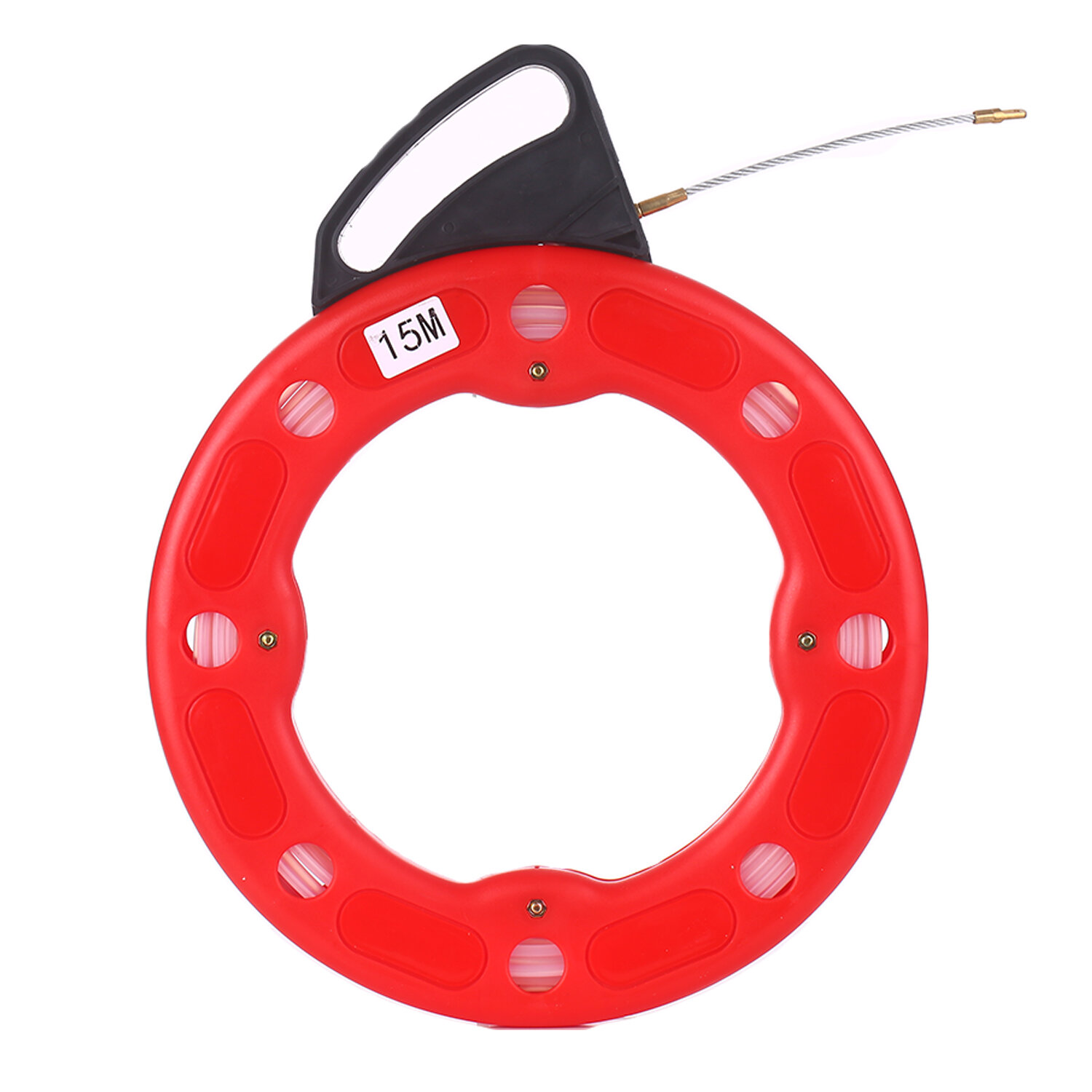 Тягач кабеля из стекловолокна 15 м на катушке, проводящий, с ударопрочным кейсом, для электропроводки или коммуникационных проводов, для гипсокартона, потолков, ковров, труб или каналов, цвет черно-красный