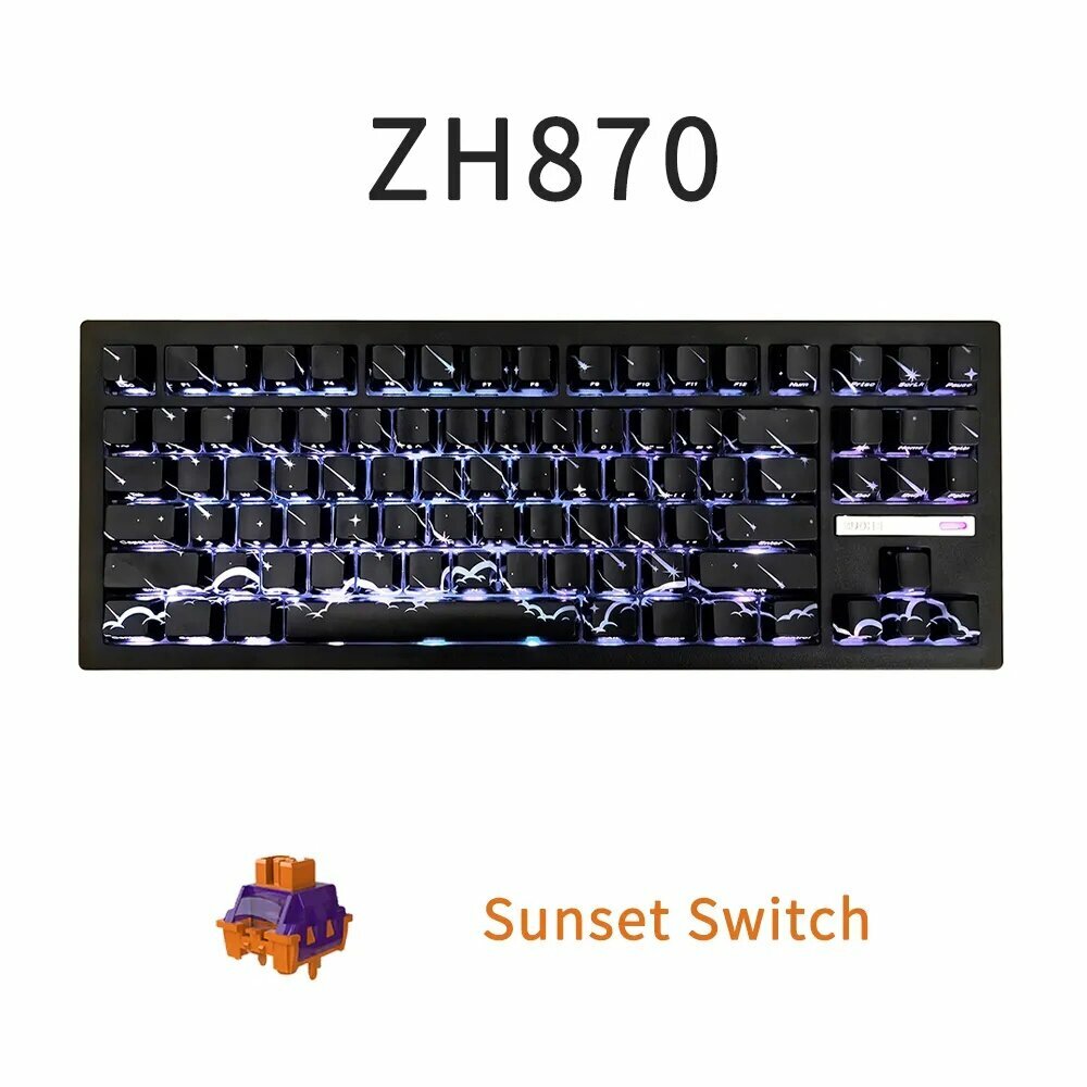 ZUOHE Игровая клавиатура беспроводная ZH870 Sunset Switch, Английская раскладка, черно-серый, прозрачный