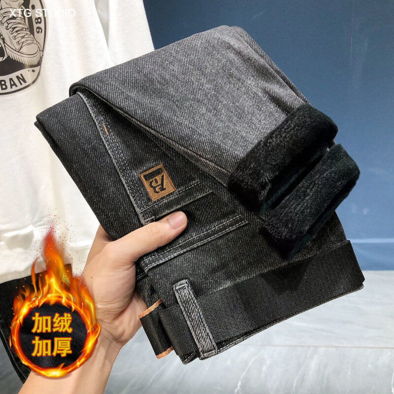 Тренд RONG CH Мужские Джинсы Зима Флис Свободные Слим Конусообразные Деним, Размер_33