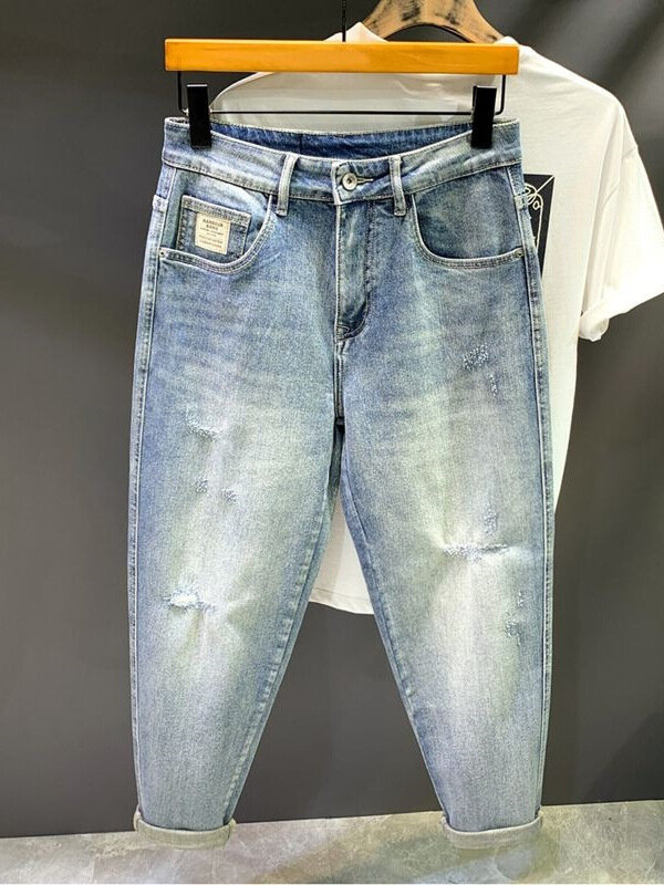 Тренд RONG CH Мужские Джинсы Весна Свободные Стрейт Кэжуал Кроп Деним, Размер_33