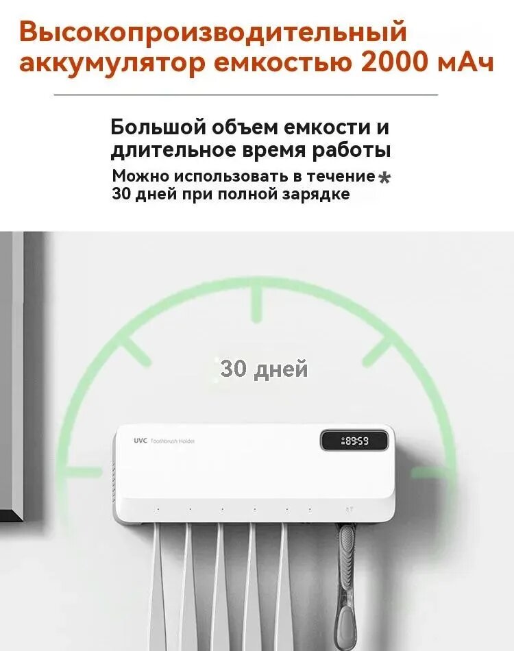 Умный Ультрафиолетовый стерилизатор для зубных щеток Xiaomi белое/ Держатель для зубных щеток