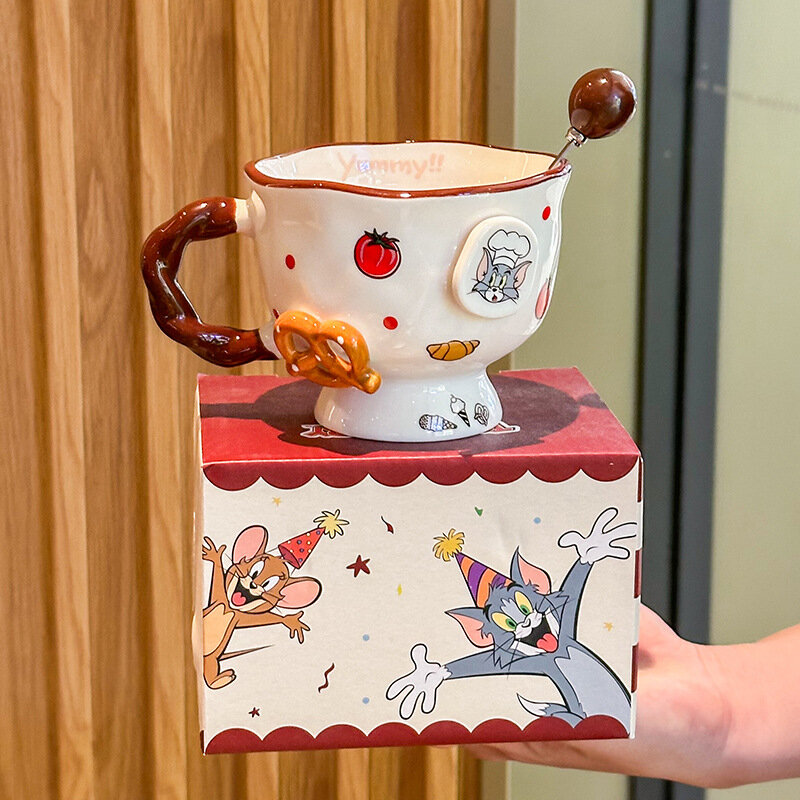 Милая кружка с изображением Тома и Джерри, креативная керамическая кружка, идеально подходящая в качестве подарка на день рождения лучшим друзьям или детям.