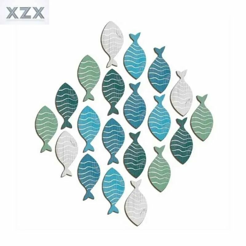 Набор из 20 деревянных рыб для настенного декора