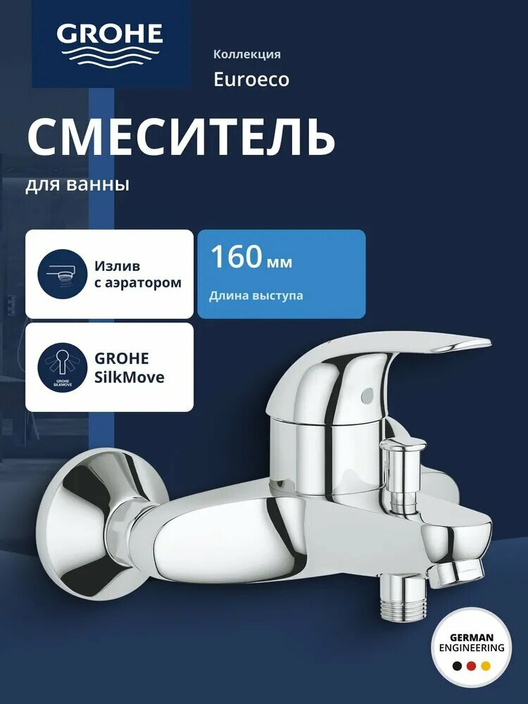KNOW EASY-Смеситель для ванны GROHE Euroeco, хром (32743000)