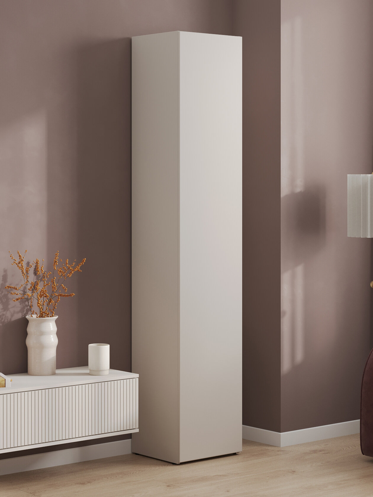 Распашной шкаф-пенал для одежды и хранения вещей Амели Стандарт с полками, 45х40х231 см, Кашемир