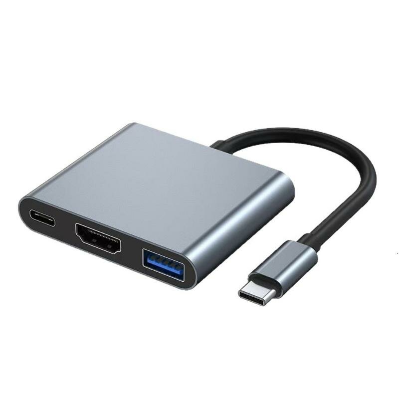 USB-C хаб 3 в 1 с зарядкой 100 Вт и поддержкой 4K, Серый