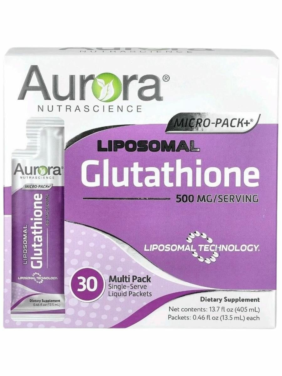 Aurora Nutrascience Micro-Pack+, липосомальный глутатион 500 мг - 30 порционных пакетиков по 13,5 мл