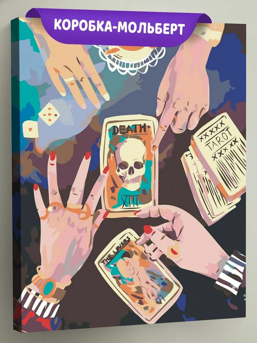 Картина по номерам на холсте с подрамником "Таро, гадание: карты Влюбленные и Череп" 40x50 см, Эзотерика Стиль