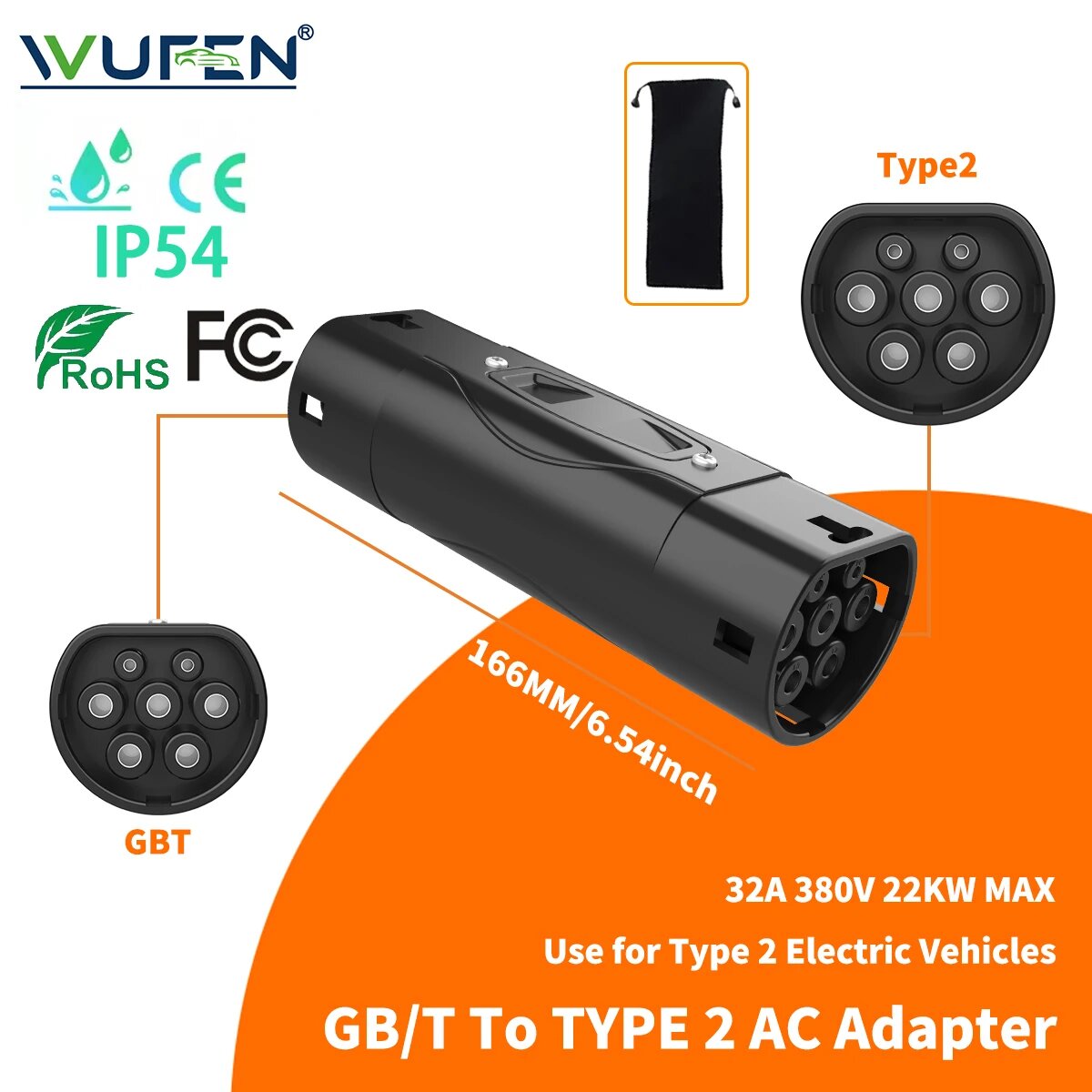 WUFEN GB/T to Type 2 AC Adapter 32A 22kW IP54