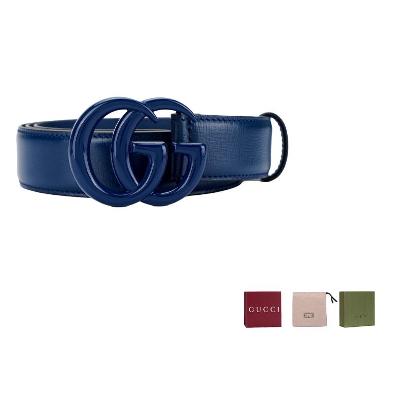 GUCCI GG Marmont Кожаные ремни Мужской Королевский синий Ширина корпуса 3 см 75