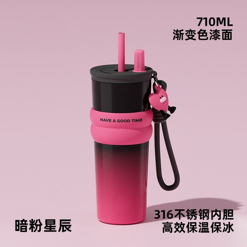 Новая высококачественная кружка из нержавеющей стали 316 с универсальным керамическим внутренним слоем, изолированная кружка, простая модная кружка с трубочкой для воды
