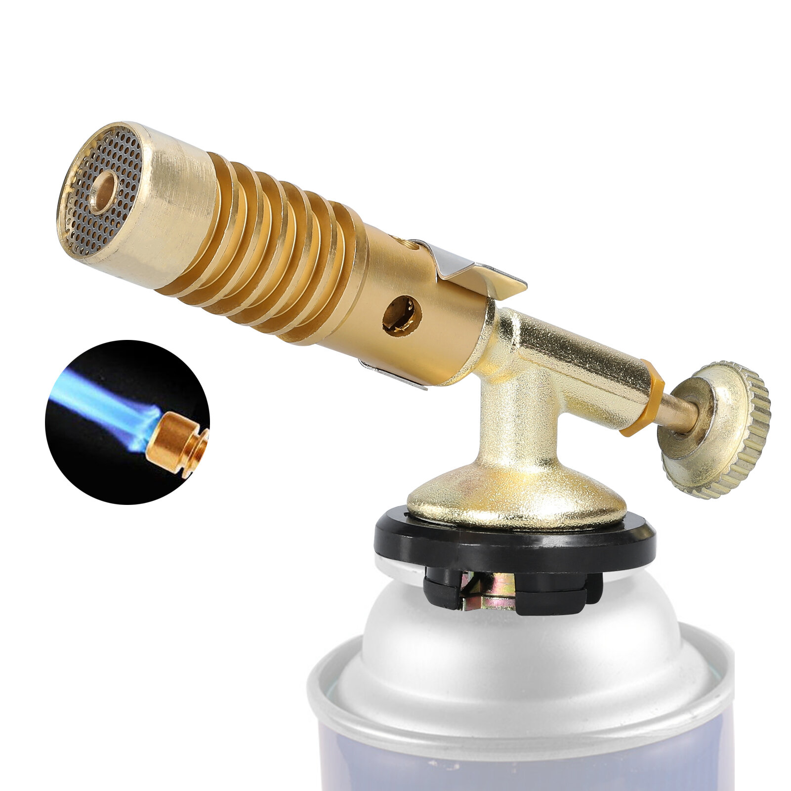 All-Copper Welding Torch Cassette Manual Flamethrower Portable Gases Burner High Temperature Resistant with Adjustable Firepower for Soldering Culinary Baking