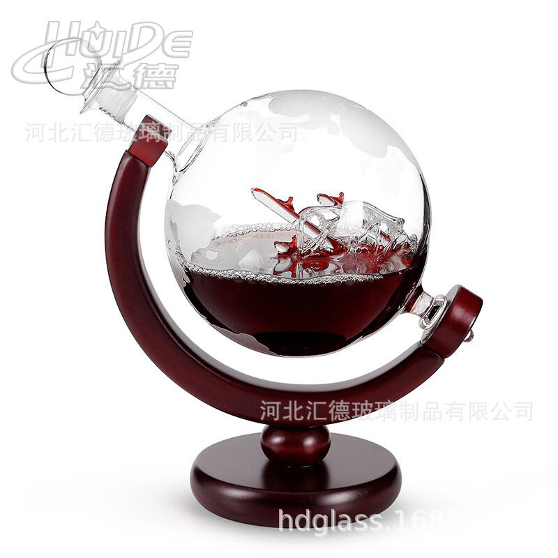 Набор для декантера с стеклянной глобусом Держатель из вишневого дерева Воронка для налива алкоголя Бутылка для алкоголя с 2 чашами-картами Для дома Винтаж Диннер Бар Декор