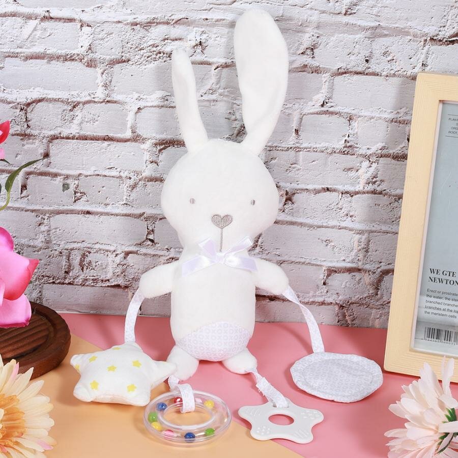 Детская клубника Детская коляска Весящая мягкая игрушка Мобильная кровать Милая кукла животного Слон Кролик Детская кровать Весящая колокольная игрушка 0 12 месяцев Детская клубника и мобильная (()