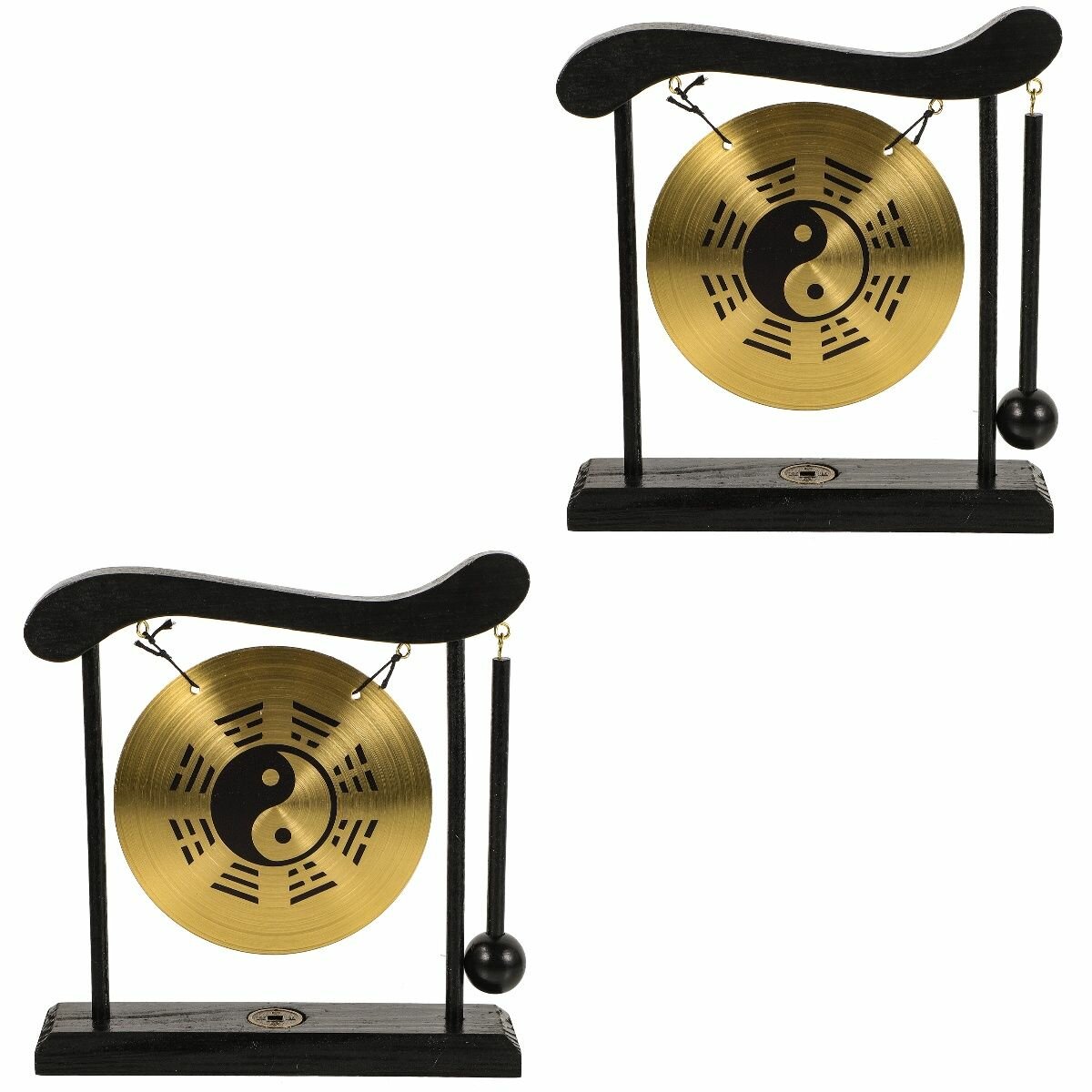 Настольный декоративный гонг из алюминиевого сплава и дерева, черный, для домашнего декора, набор из 2 шт