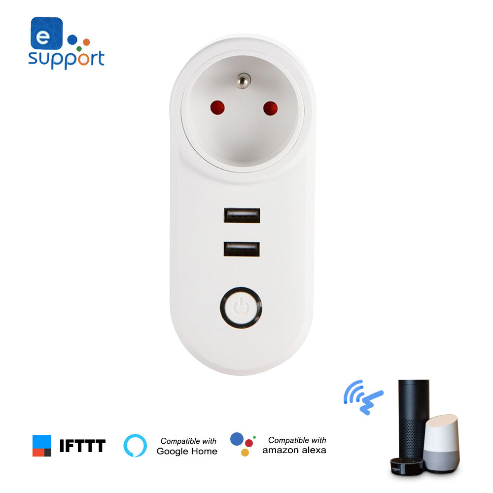 EWelink Smart WiFi Socket FR, Удаленное Управление через Смартфон, Таймерная Функция, Голосовое Управление для oole Home IFTTT, 2200W, 100V-240V, 10A, Wi-Fi 2.4Hz, IEEE802.11b//n, Tuya/eWelink для Android/iOS, ABS+PC, -10℃~50℃, 1шт