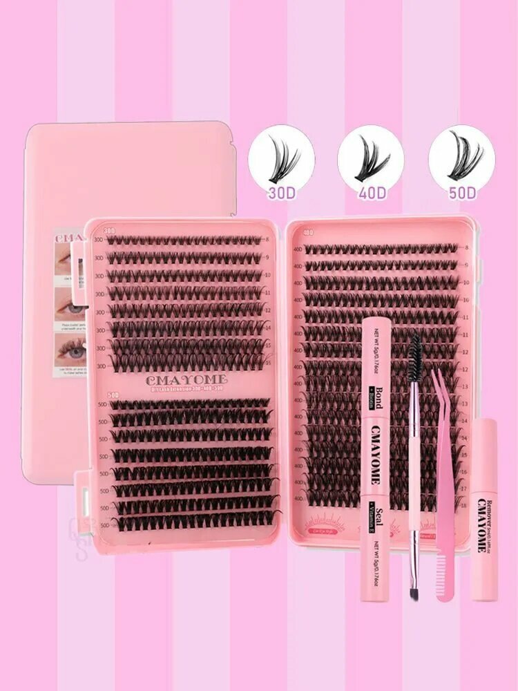 Накладные ресницы пучки, 640 штук, длина 10-16 мм, с клеем и пинцетом, для макияжа и наращивания, черные глянцевые