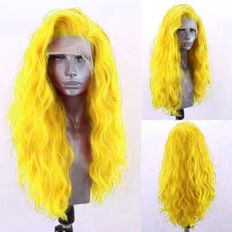 AIMEYA жёлтый парик 13x4 длинные волны 26 дюймов