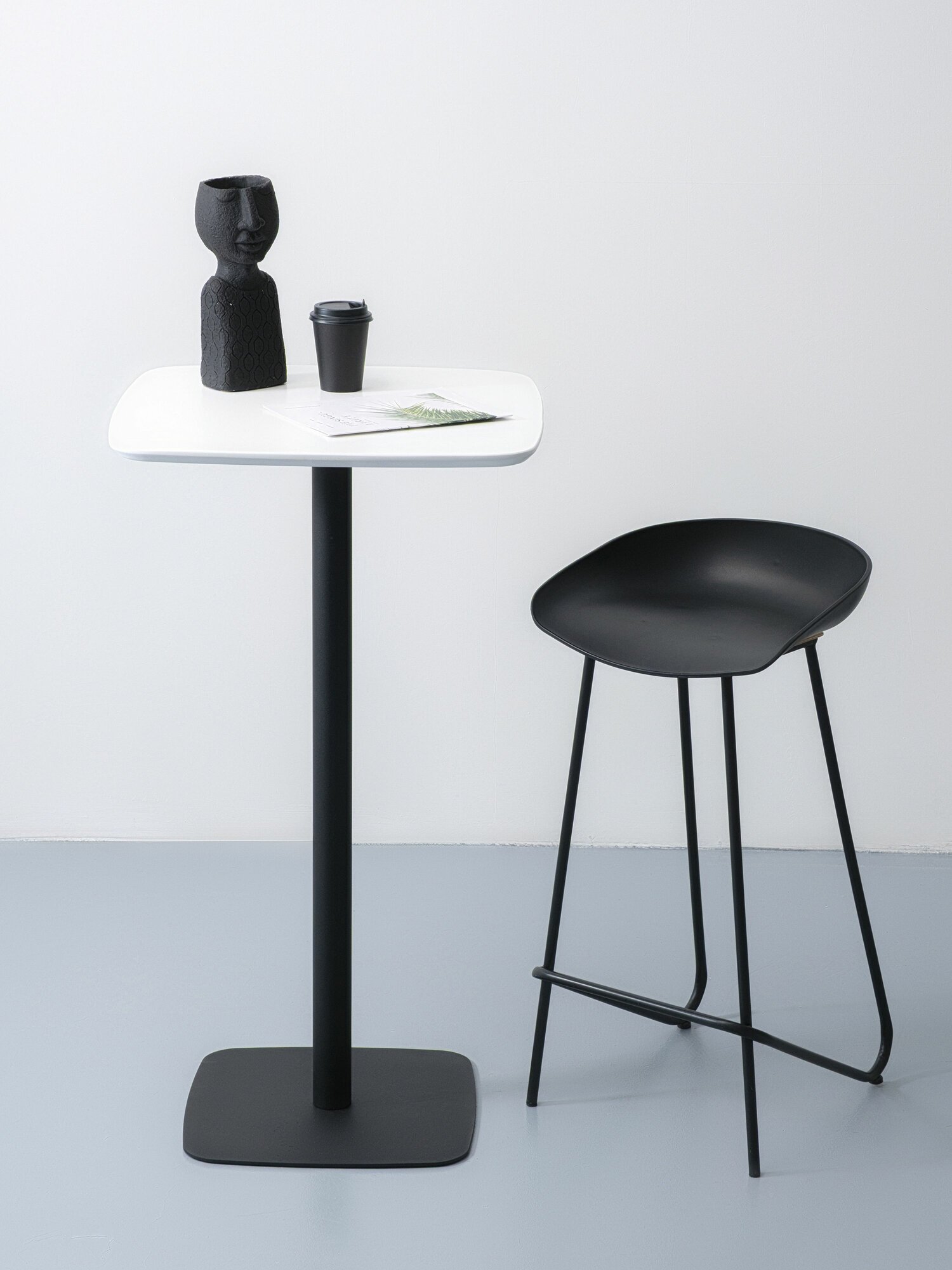 Барный стол "стоун", белый на черной ножке, березовая столешница, металлический каркас, высота 105 см, нагрузка до 60 кг