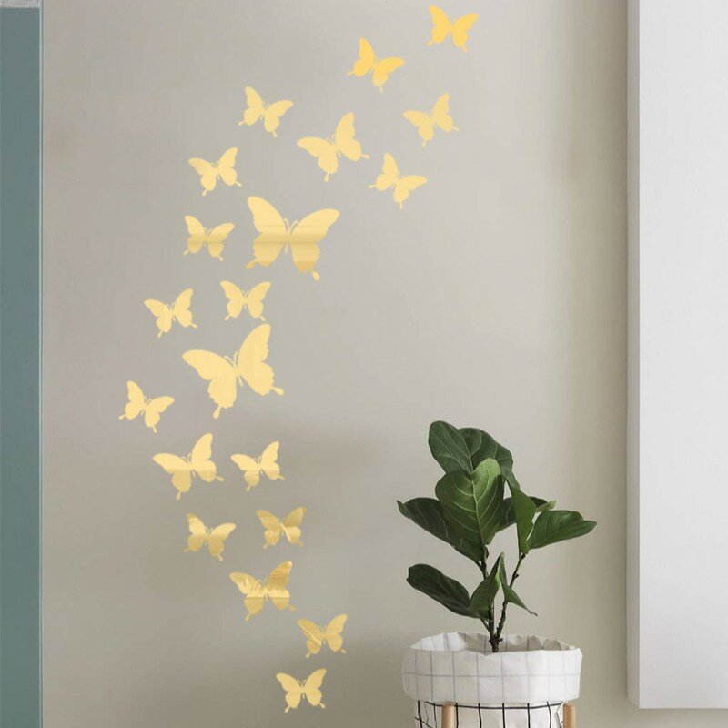 Наклейки на стену в виде кристаллов-бабочек, акриловые объемные наклейки для спальни, гостиной, декора стены за