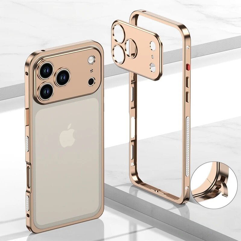 Противоударный металлический чехол-бампер для iPhone 17 Air, съемная Айфон 16 Про, Желтый, Gold