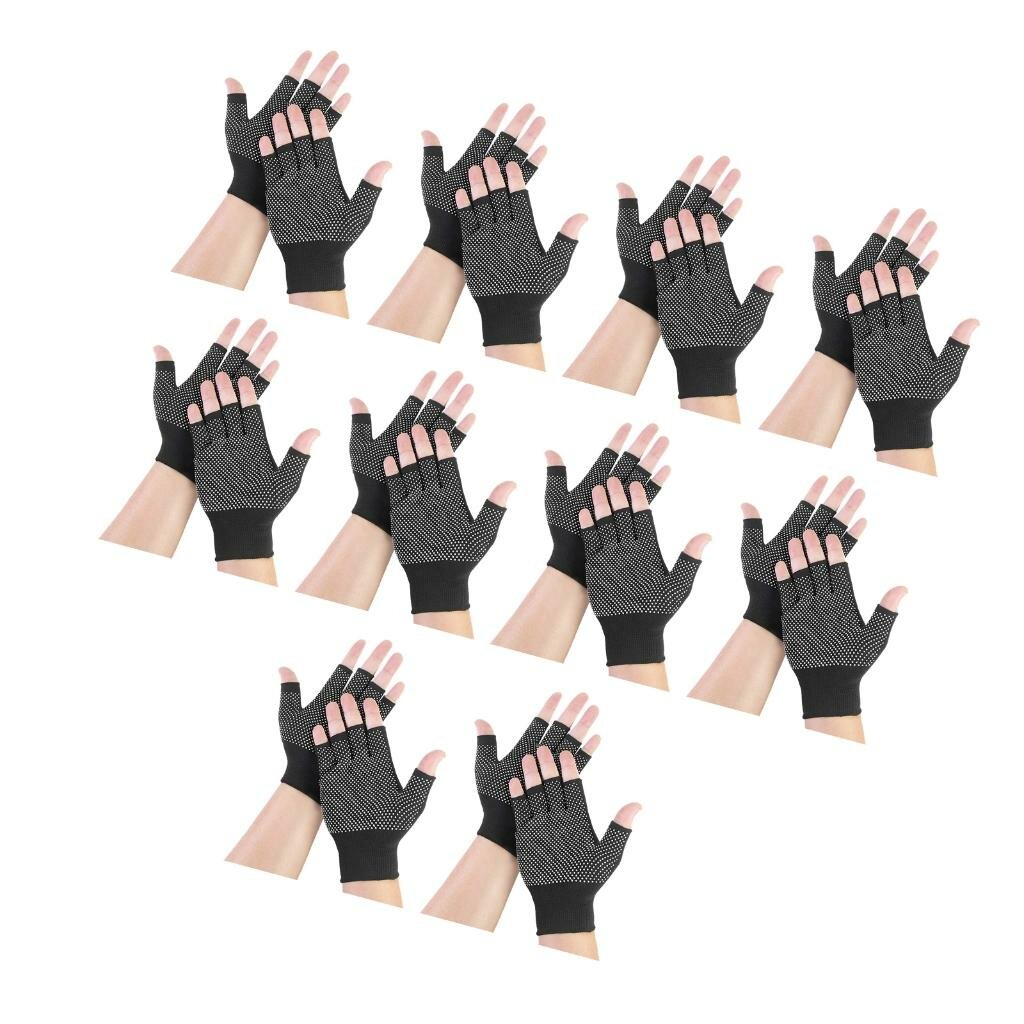 Дышащие нейлоновые перчатки без пальцев 10 шт, Черный