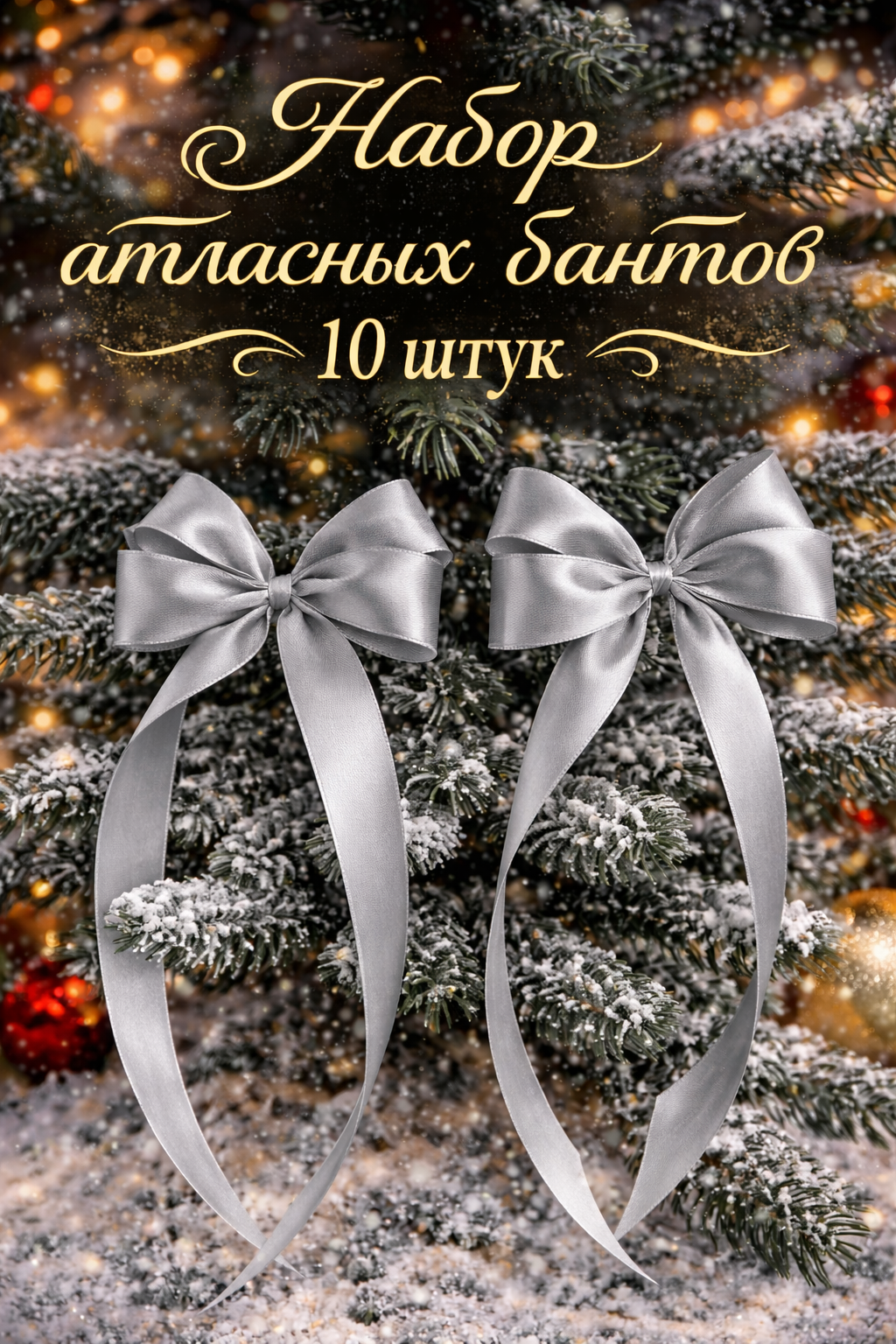 Бантики для елки - 10 штук/бантики для декора/бантики для бабл шара/бантики для декора/новогодние украшения/атласные