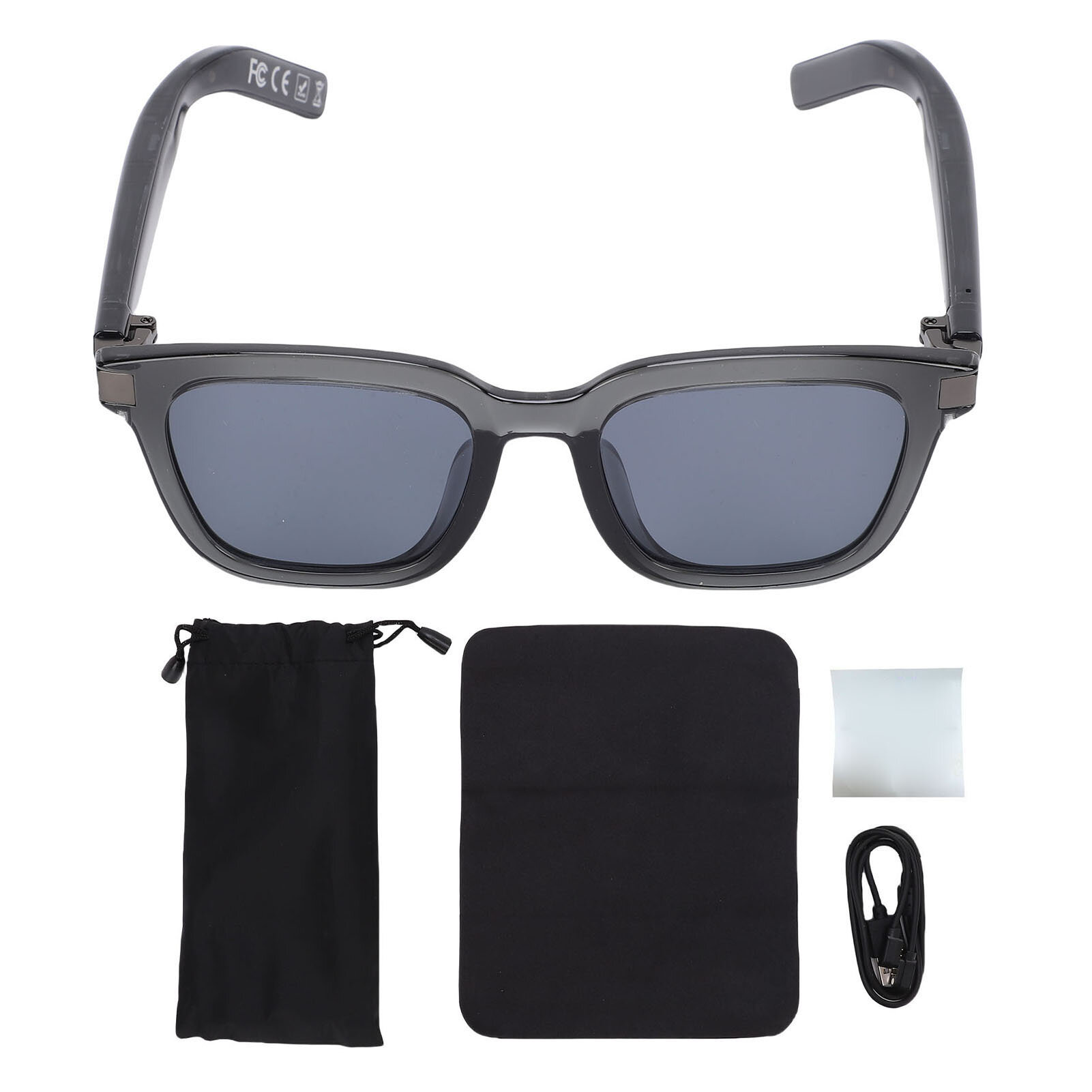 Умные солнцезащитные очки ИИ переводчик Bluetooth Music Call Полу прозрачный серый рам