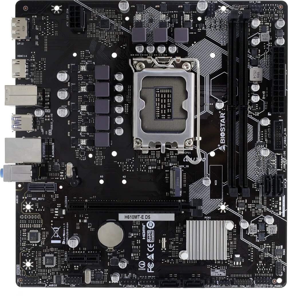 Материнская плата Biostar H610MT-E D5 LGA1700 Intel H610 2xDDR5 4xSATA 1xM.2 1xPCie 4.0