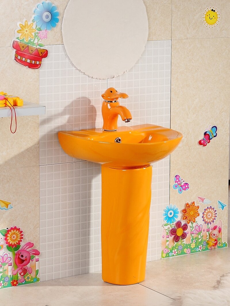 Раковина на пъедестале GID Aventura Nb192-OR 43x36 детская, оранжевая глянцевая, полукруглая, керамика