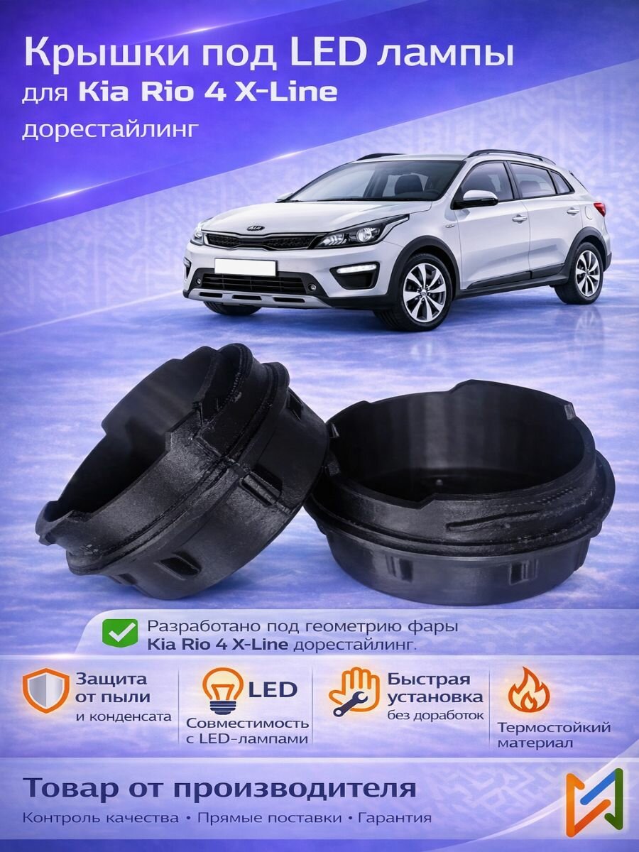 Крышки фар Kia Rio 4 2017-2020 Дорестайлинг, седан, хэтчбек, x-line увеличенные под LED лампы к-т 2шт
