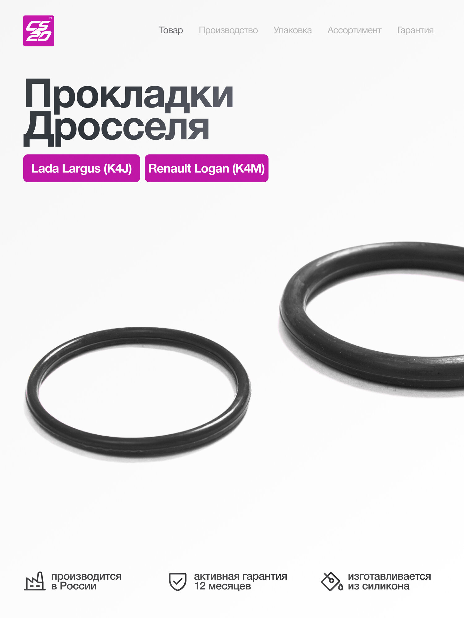 Прокладки для а/м LADA Largus/Renault Logan 16V дроссельной заслонки, силикон