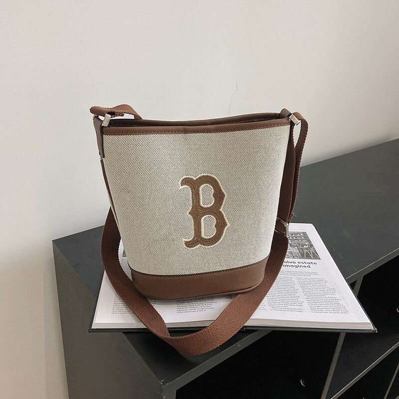 Корейская холщовая сумка-ведро MLB, вместительная сумка через плечо, классическая вышитая сумка NY для повседневного использования, универсальная легкая сумка на плечо.