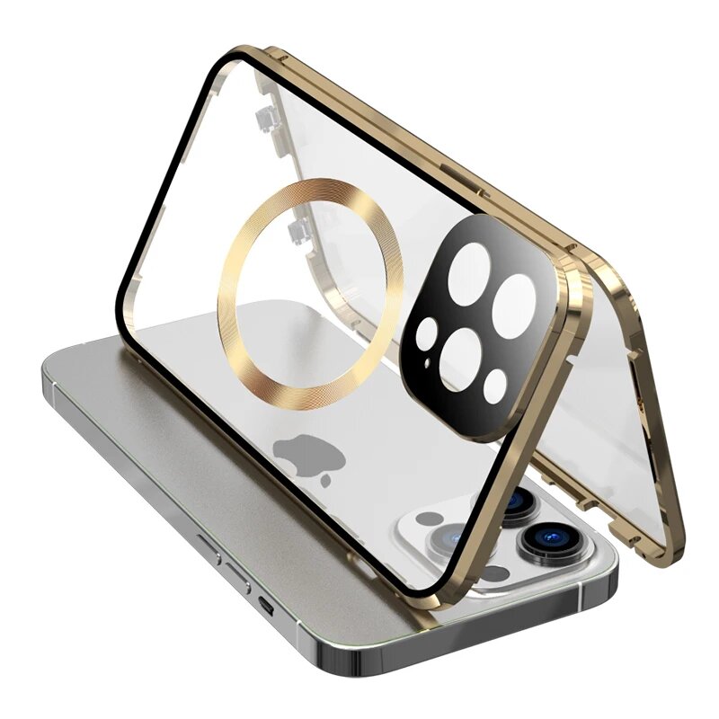 Золотой магнитный чехол 360° для iPhone 13 Pro