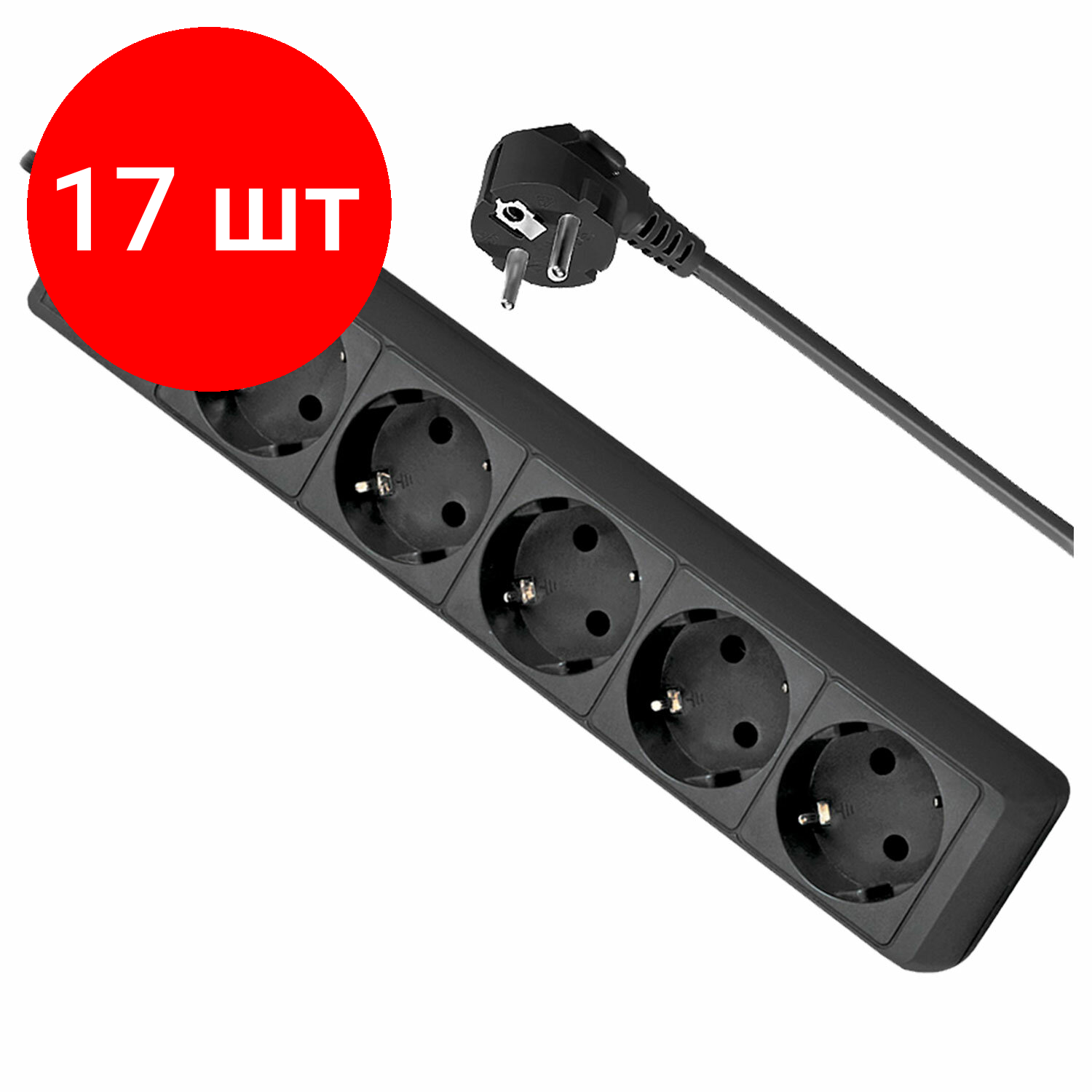 Комплект 17 шт, Сетевой фильтр DEFENDER ES, 5 розеток, 1.8 м, черный, 99484