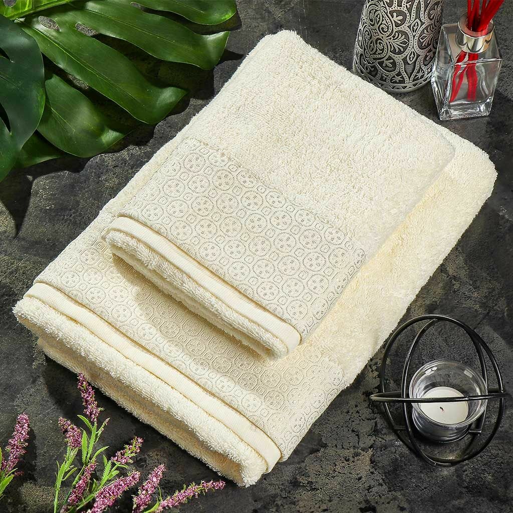 Набор полотенец Silvano Мореска 2 шт: банное 70х140 и для лица 50х90 см, 100% хлопок, махровые, слоновая кость
