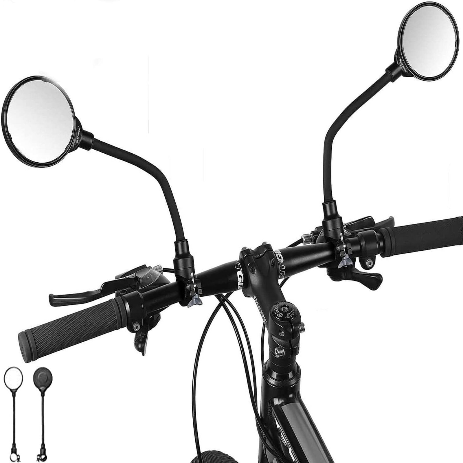 2Pcs Зеркала для велосипеда MTB дорожных велосипедов зеркала заднего вида на руль аксессуары для велосипедов с регулируемым углом зеркало заднего вида для велосипедов, размер зеркала 8см круглое, диаметр руля 22мм-32мм, материал акриловое выпуклое