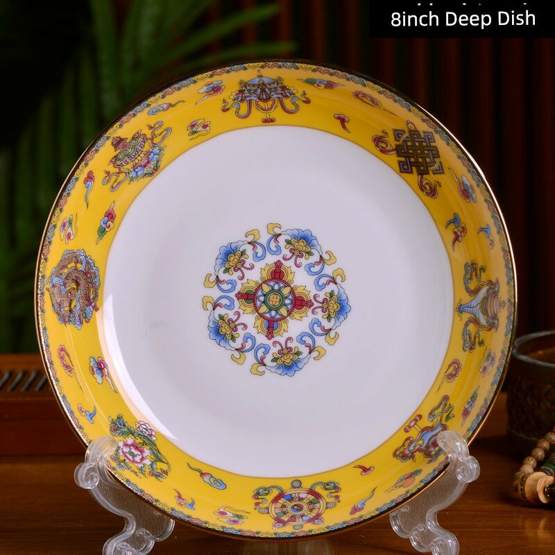 Набор посуды из керамики и костяного фарфора в китайском стиле: тибетская восьмикамерная чаша, тарелка, миска для риса