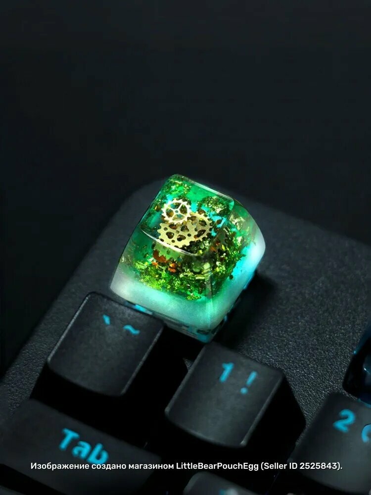 Кейкап для механической клавиатуры: Стимпанк на зеленом мхе, светопропускающий, профиль R4, 1 шт.