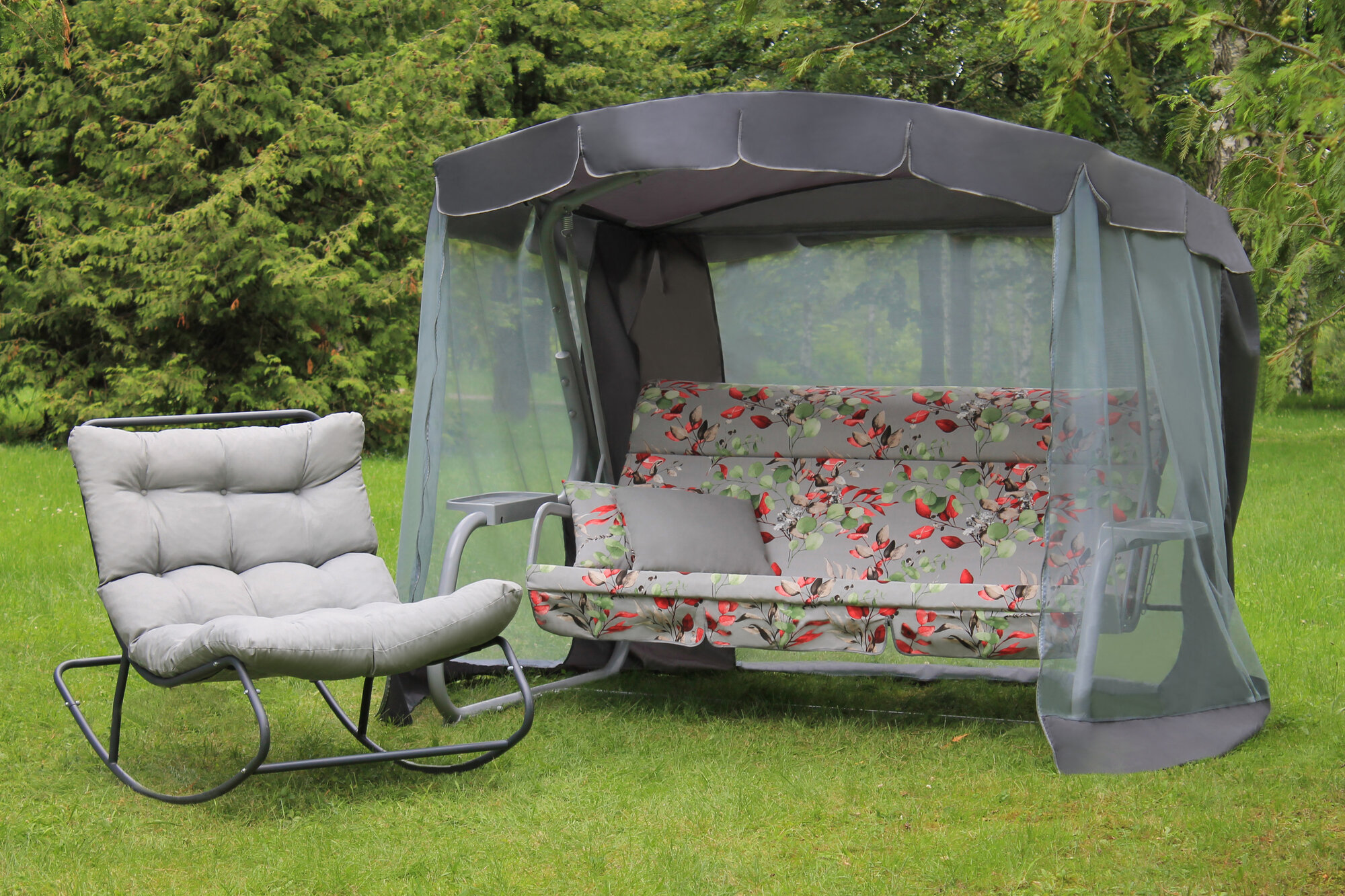 Садовые качели Olsa "Турин-2", 3 местные, нагрузка до 280 кг, диаметр трубы 51мм, москитная сетка, с1706